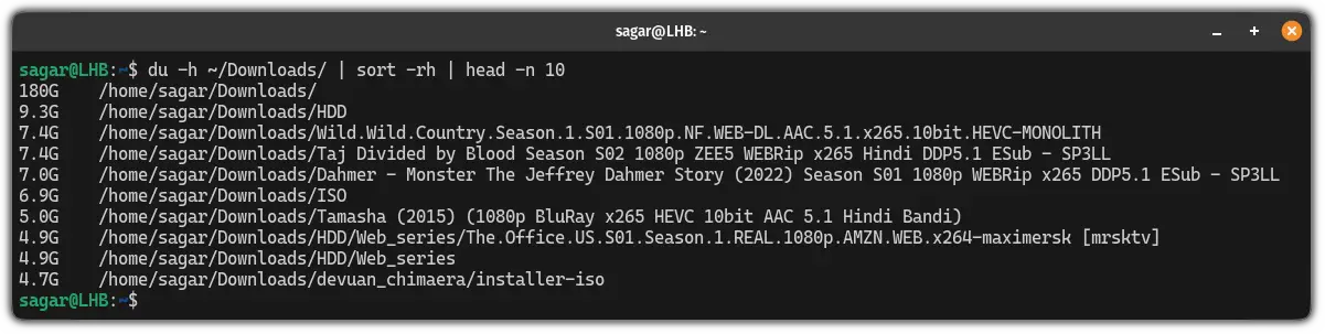 Sort du Command Output by Size in Linux