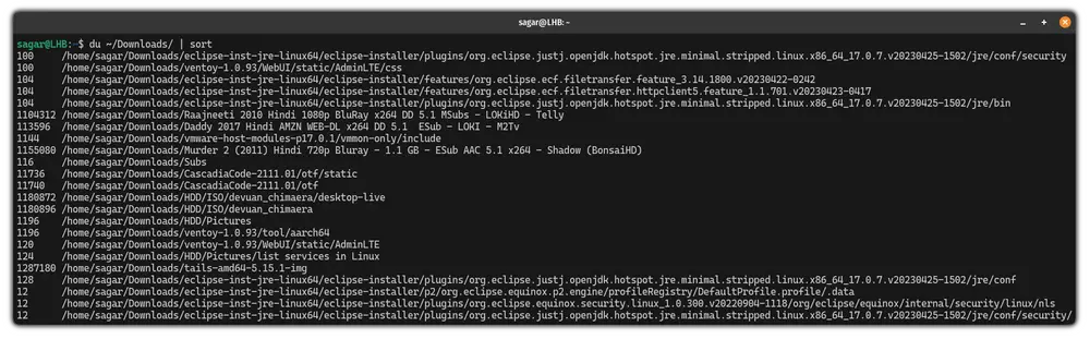 Sort du Command Output by Size in Linux