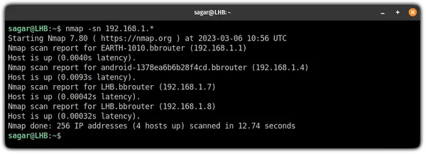 Ping Sweep Using nmap on Linux