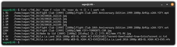 Sort du Command Output by Size in Linux