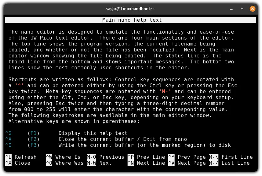 Nano Editor Basic Commands