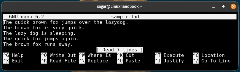 Nano Editor Basic Commands